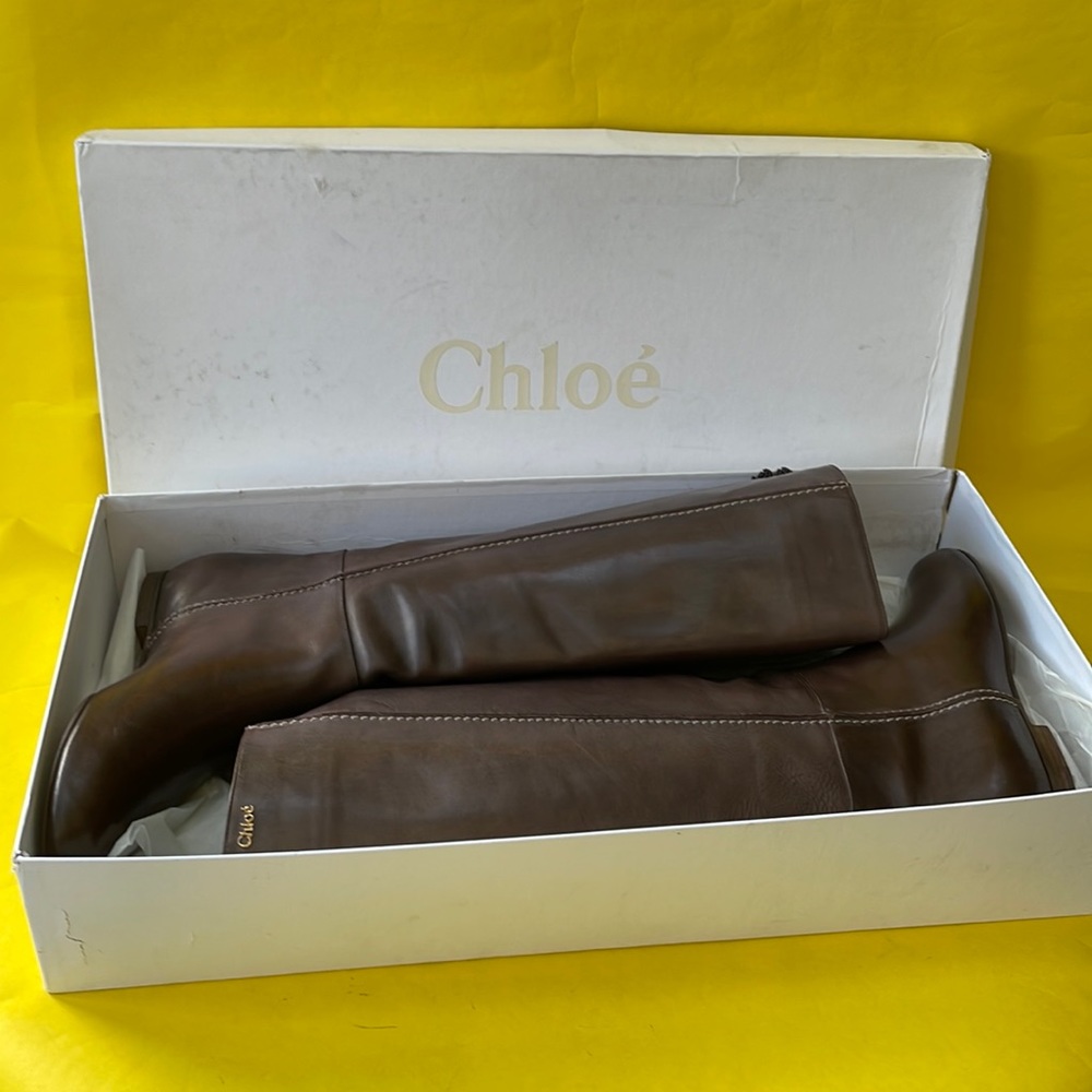 Vintage Brown Chloe Distressed Leather Riding Boots - Gem